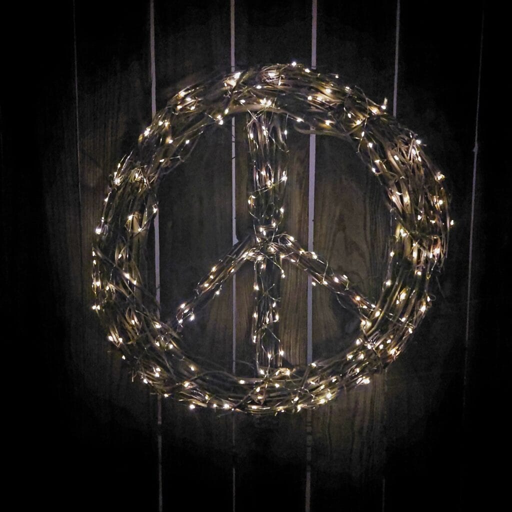Lighted Peace Sign Wreath, Hippie Bohemian Decor - Dried Floral Shop